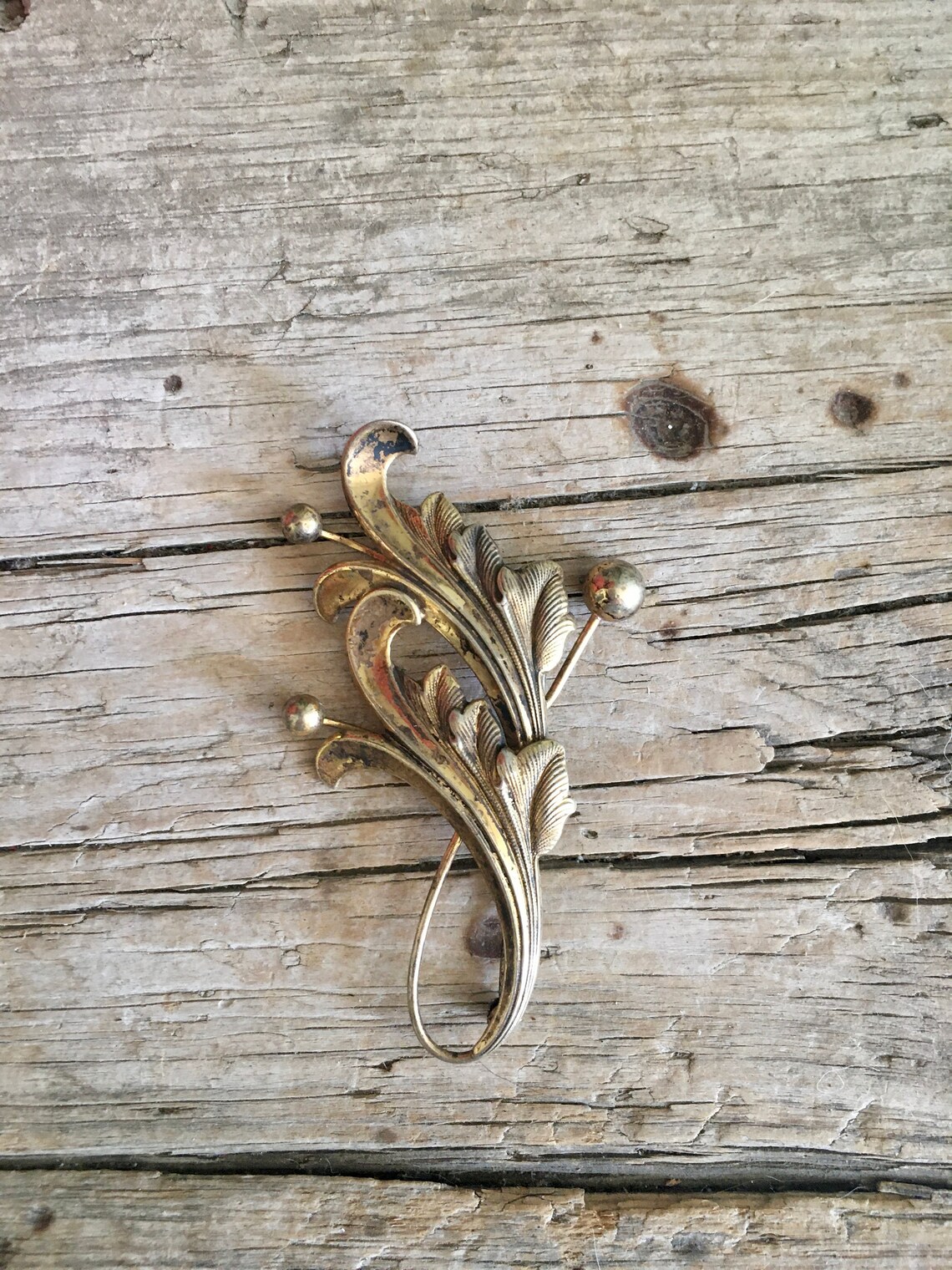 Sterling Silver Brooch / Forstner / Gold Vermeil / Leaf Brooch / Gold ...