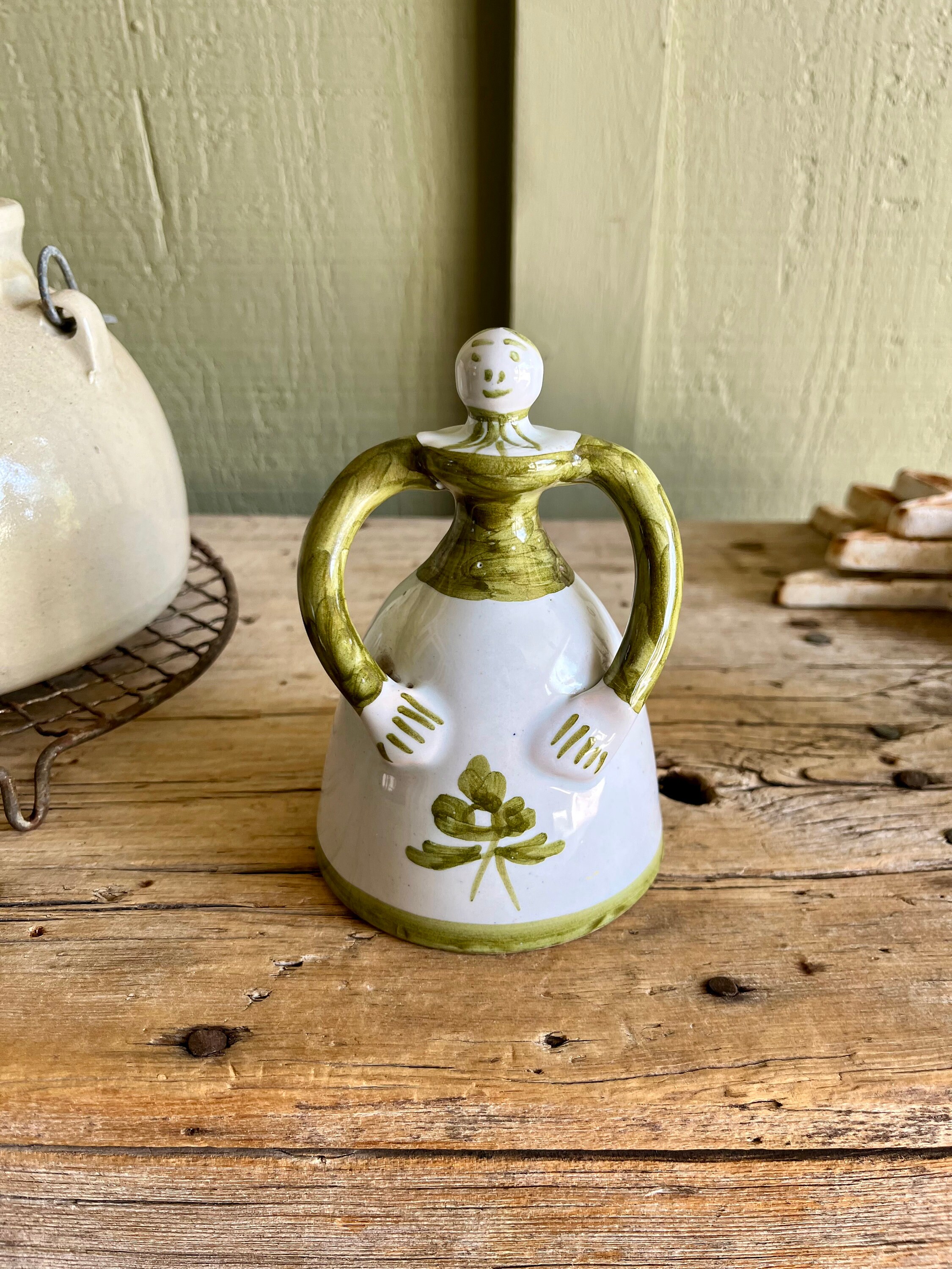Ceramic Bell / Spanish Señorita / Green and White / Hand Painted / Art ...