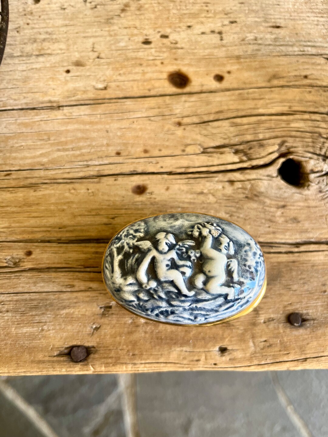 R. Capodimonte / Porcelain Trinket Box / 2 Cherubs / 2 Angels / Oval ...