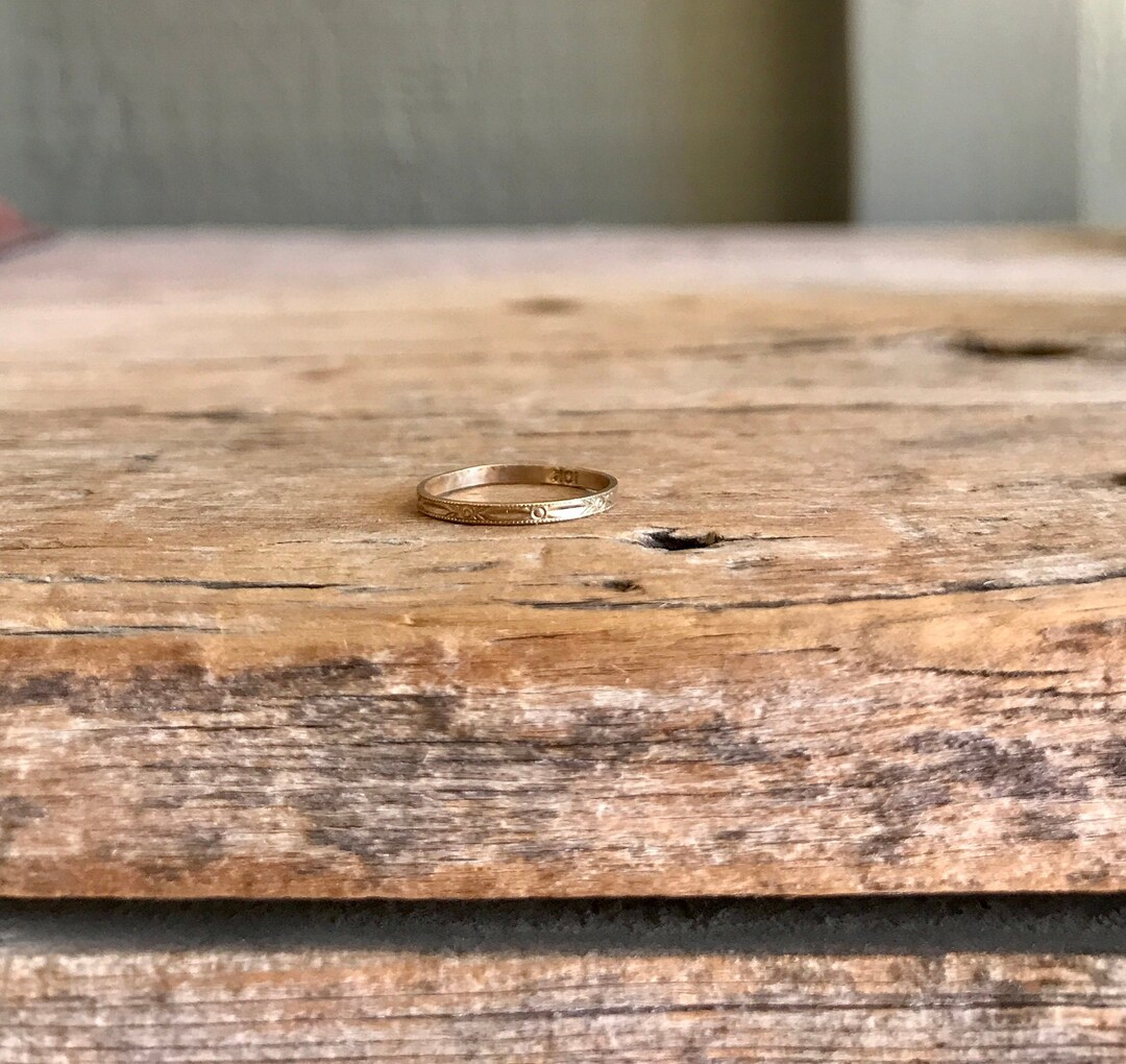 10K Gold / Baby Ring / Infant Band / Floral / Textured / 0.50 Inch ...