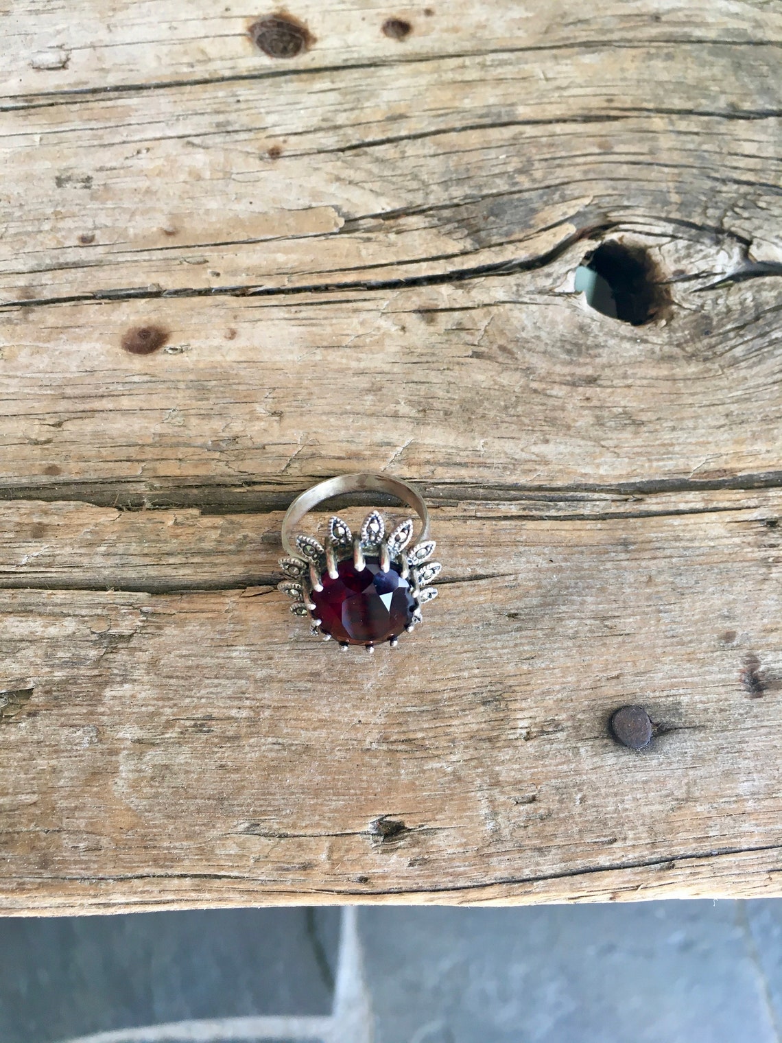 Sterling Silver Ring / Faux Garnet / Large Stone/ Big / Oval / - Etsy