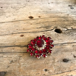 Gold Tone / Rhinestone Brooch / Red Rhinestones / Clear Rhinestones ...