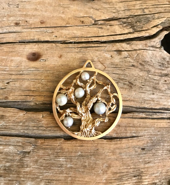 14K Gold / Circle Pendant / Yellow Gold / Tree of Lif… - Gem