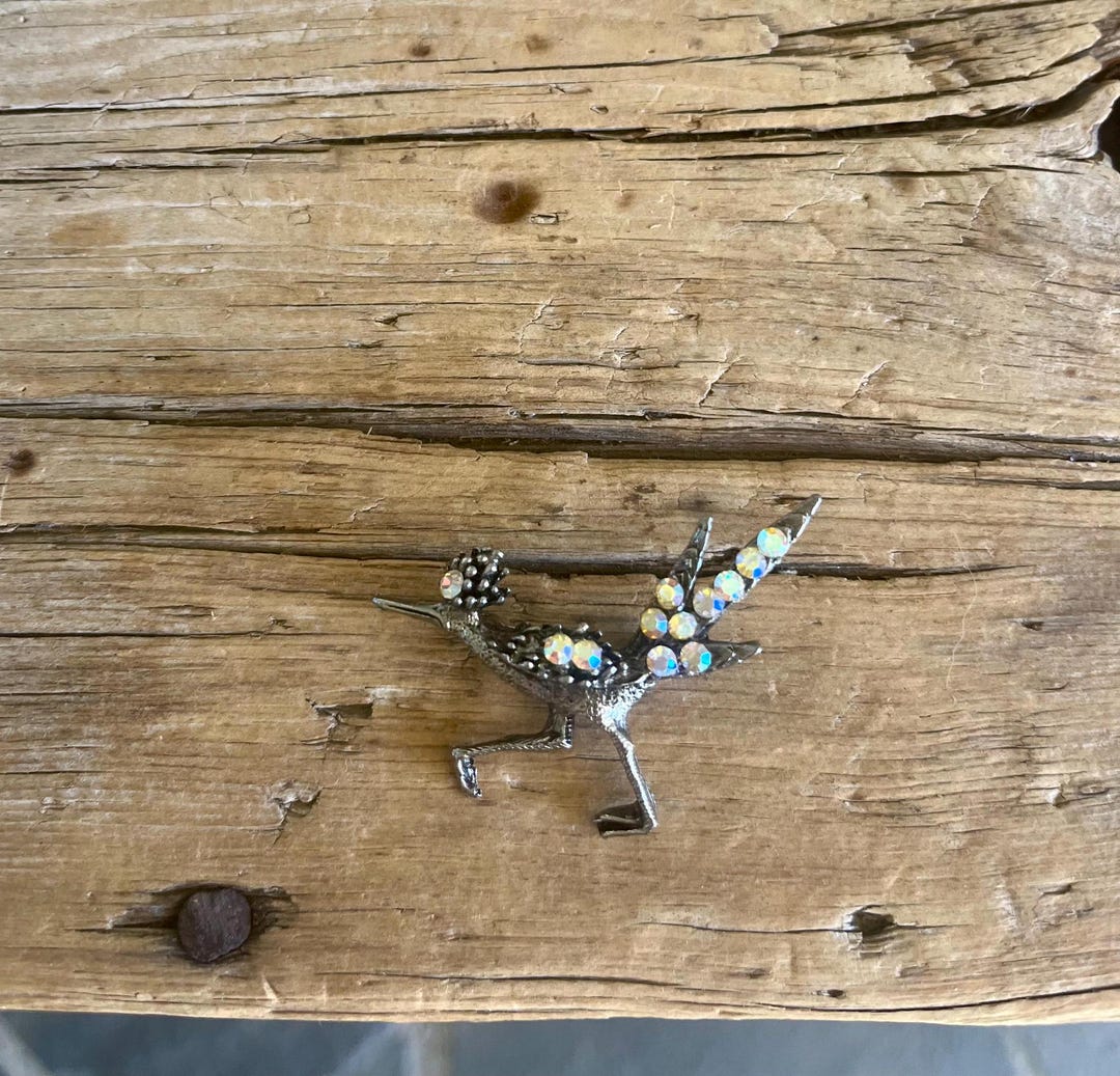 Silver Tone / Road Runner Brooch / Pastel Rainbow / Aurora Borealis ...