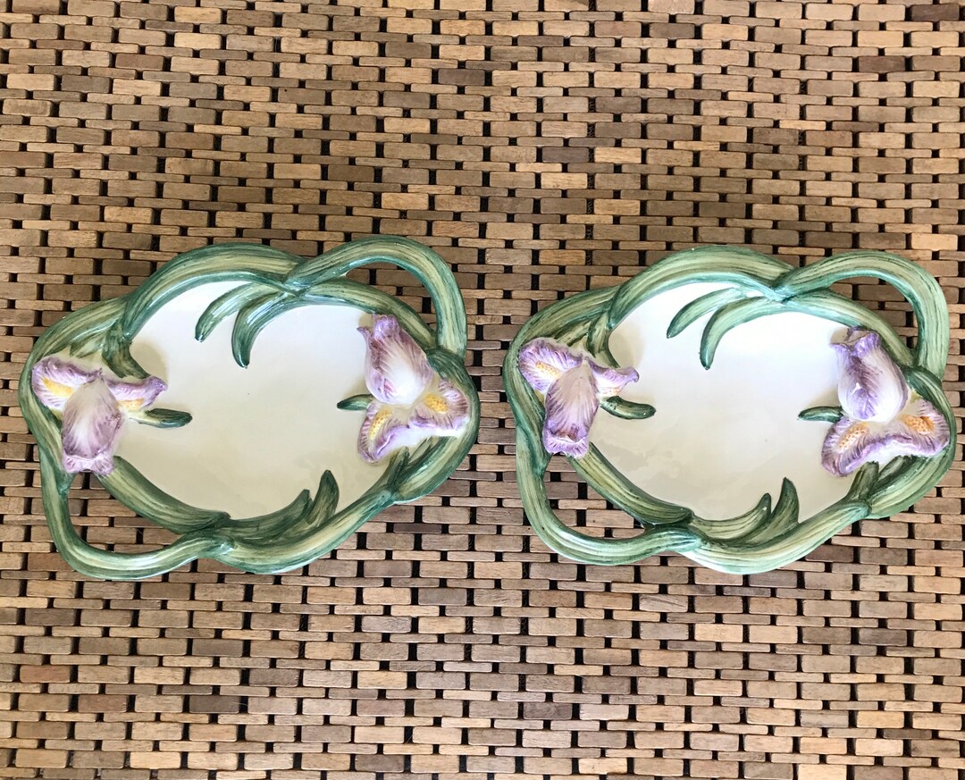 Kaldun & Bogle / Sculpted Dishes / Iris Flowers / Hand Painted ...
