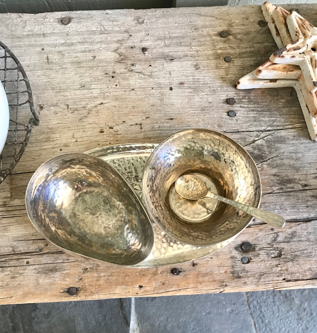 Silver Tone / Creamer & Sugar / Open / Withtray / With Spoon / Hammered ...