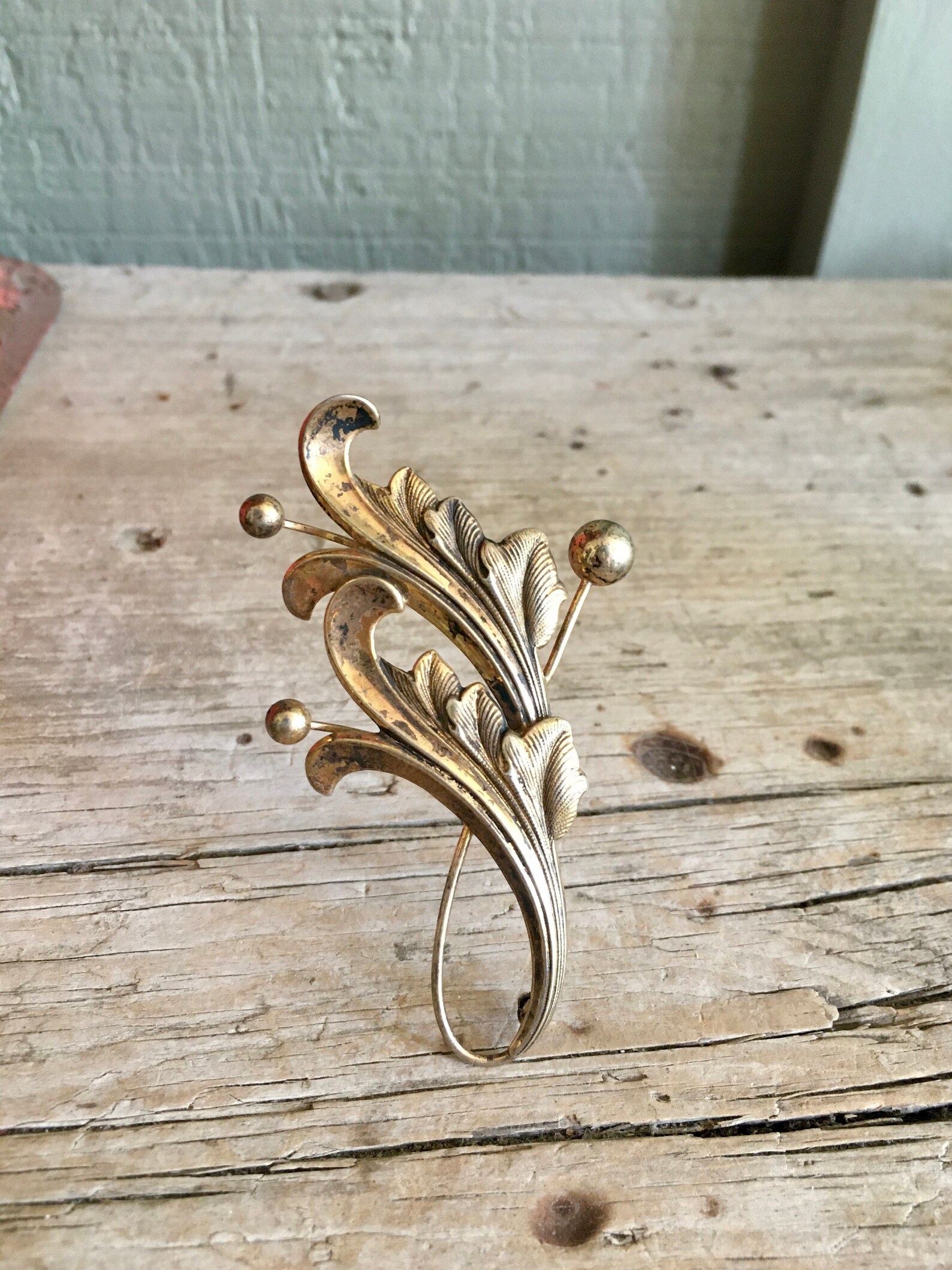 Sterling Silver Brooch / Forstner / Gold Vermeil / Leaf Brooch / Gold ...