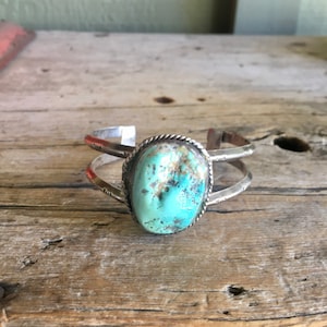 Native American / Sterling Silver Cuff / Pinto Valley Turquoise ...