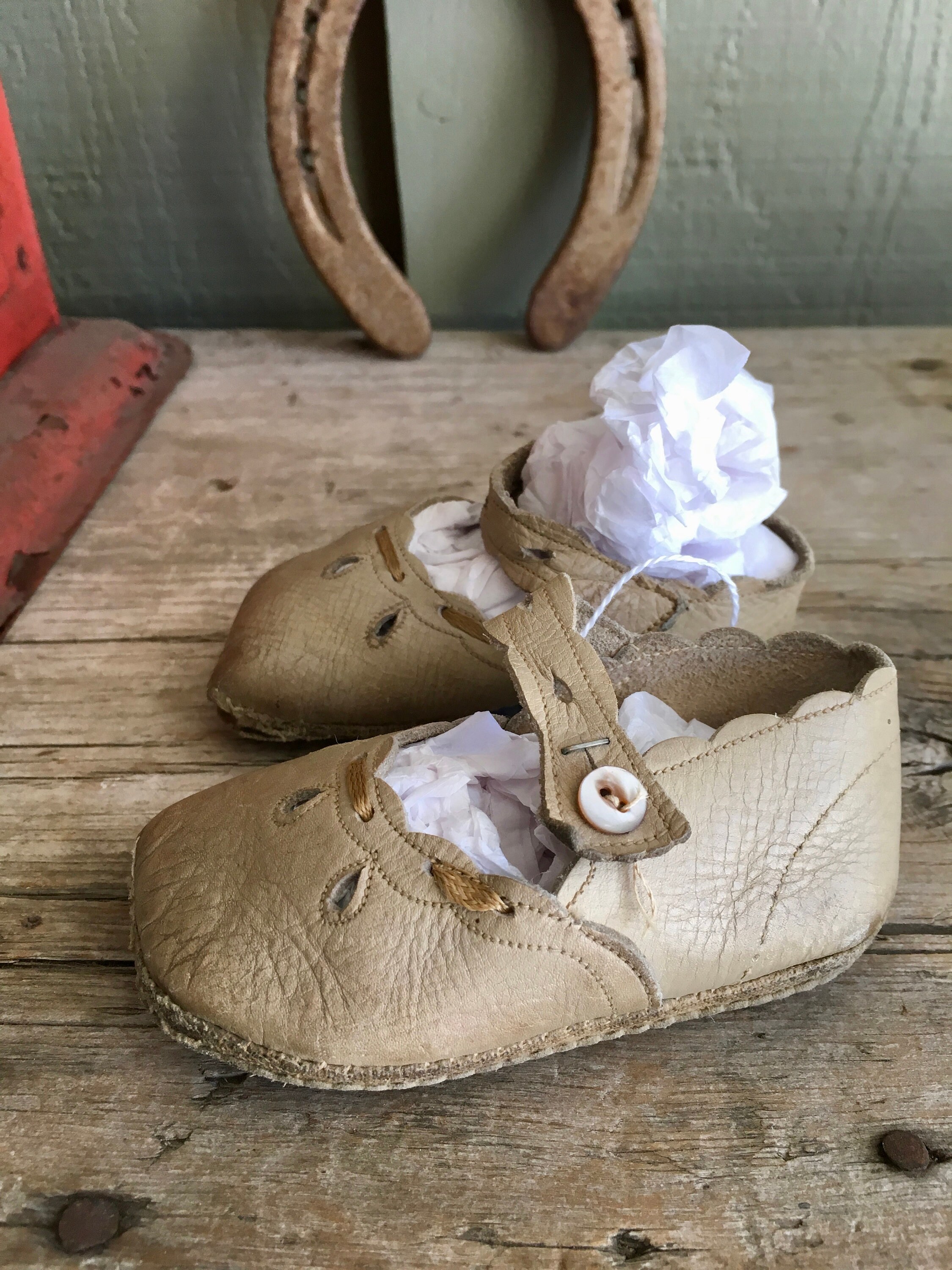 Leather Baby Booties / Shoes / Mary Jane / Tan / Beige / | Etsy