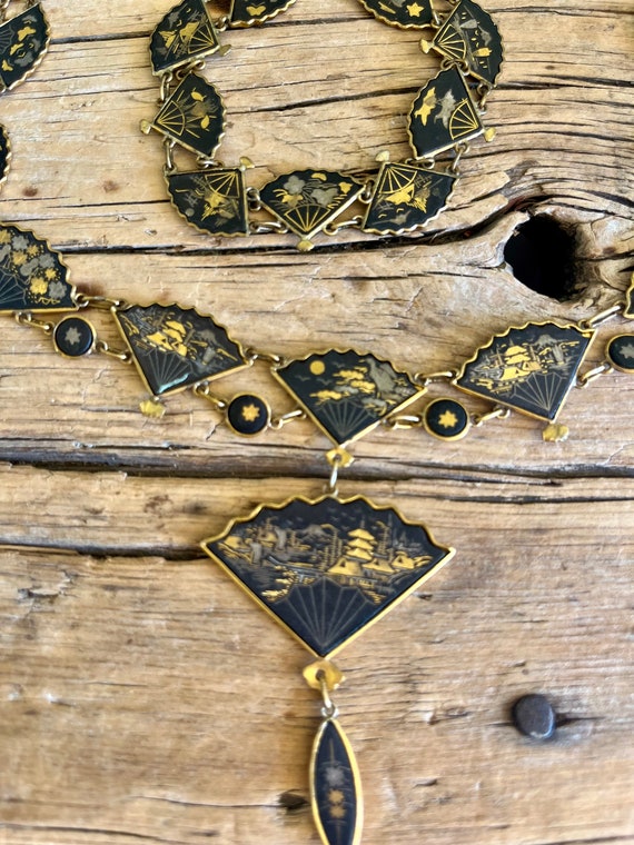 Japanese Damascene / Fan Necklace / Fan Bracelet / 24… - Gem