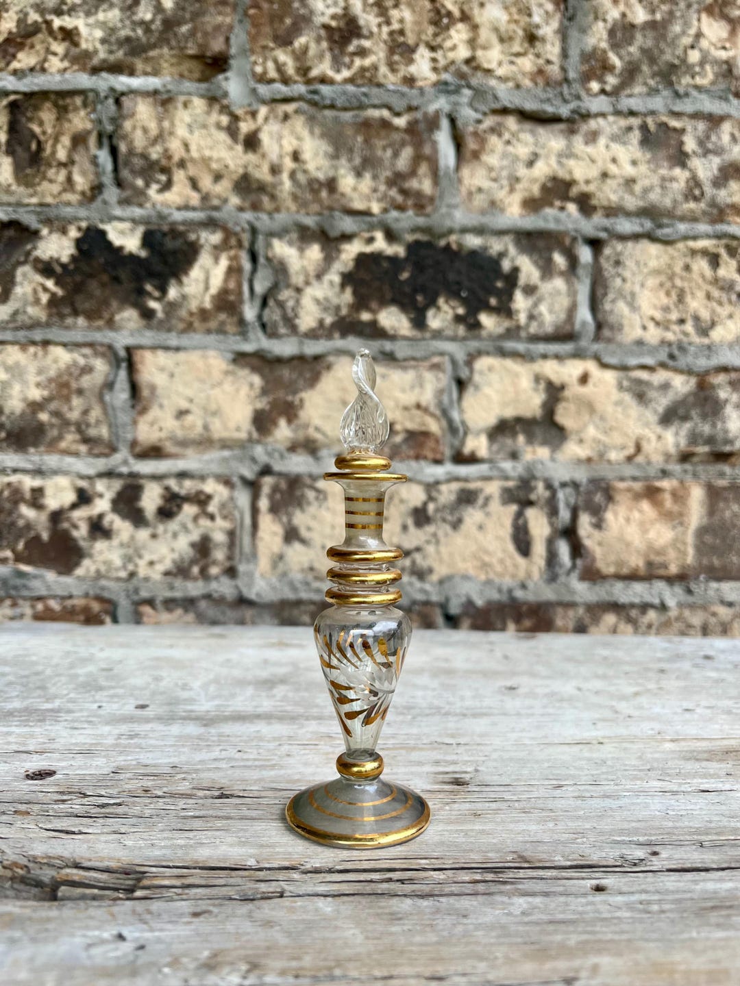 Perfume Bottle / Delicate Glass / Etch Floral Design / Gold Gilt ...