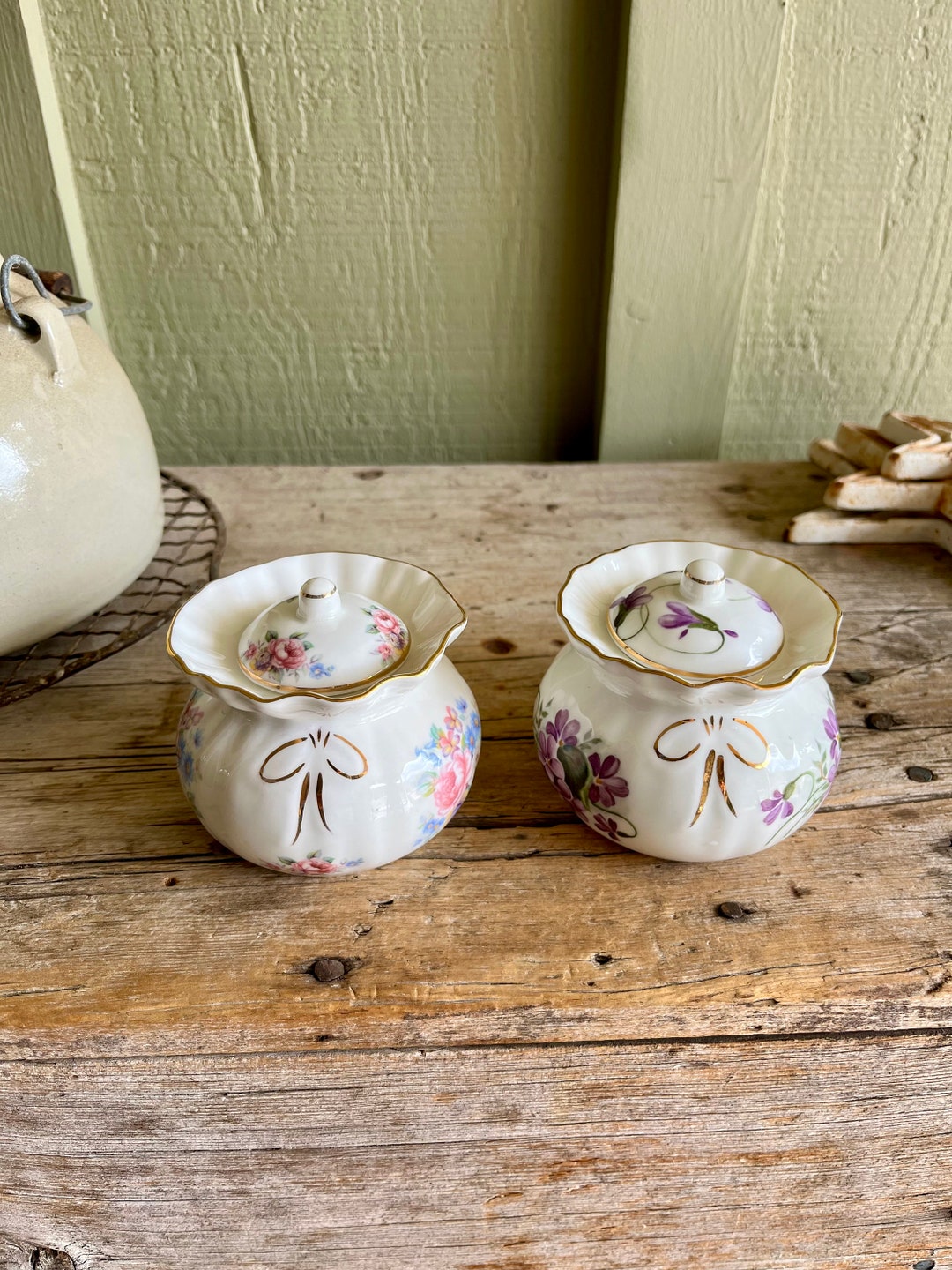 Jam Jar / Fine Bone China / Lidded Jars / Floral / Gold Trim / Round ...
