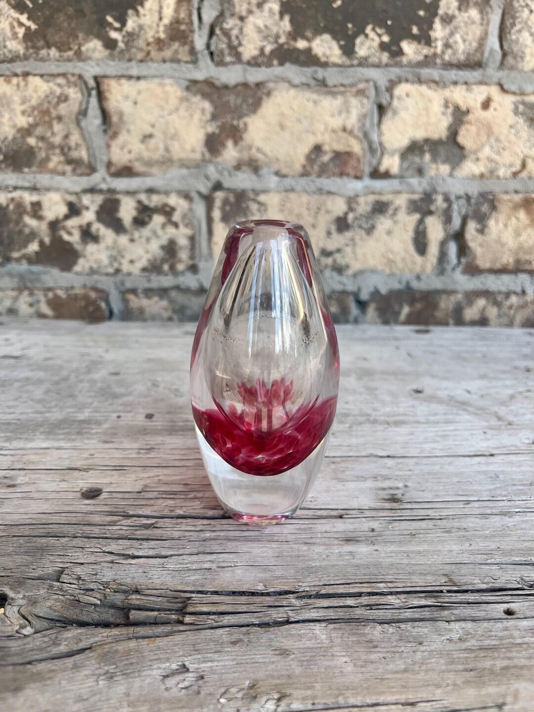 Fire Island / Art Glass / Clear Glass / Hot Pink / Oval Spots / M ...