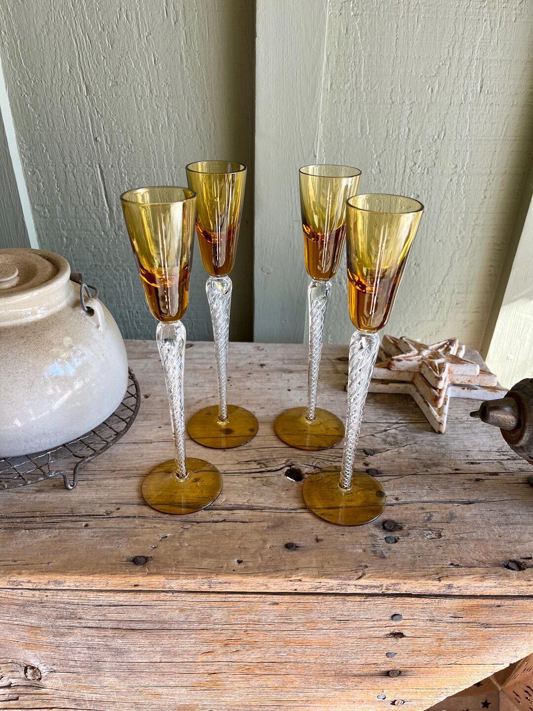 Tall Amber Cordial / Stuart Crystal / Aperitif Glass / Internal Twist ...