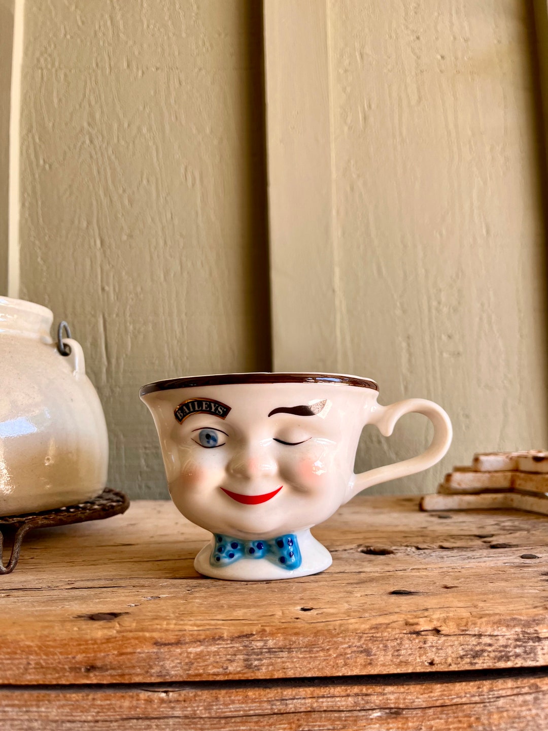 Baileys Irish Cream / Face Mug / Winking Eye / Blue Bow Tie / Black ...