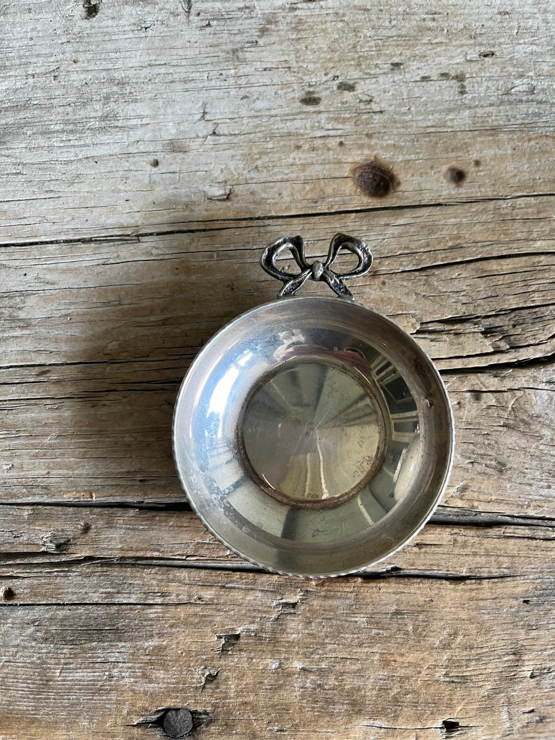Sterling Silver / Trinket Dish / Circular Dish / Bow Handle / Ribbon ...