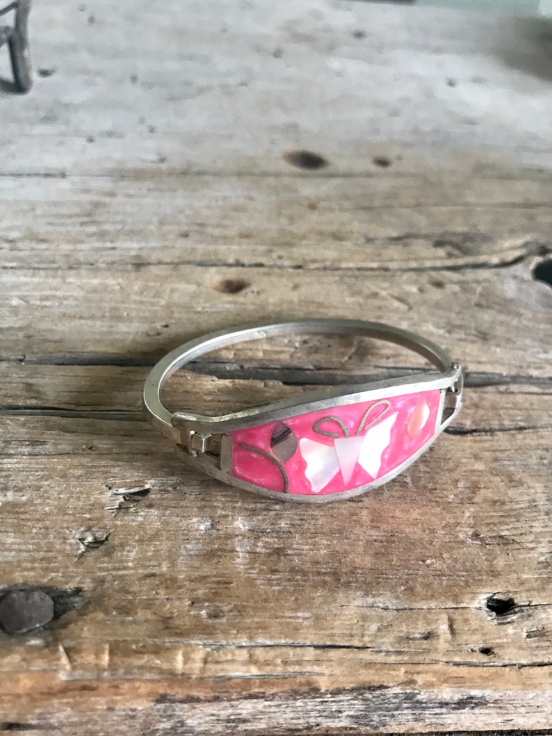 Alpaca Silver / Little Girl / Bangle Bracelet / Bright Pink / - Etsy