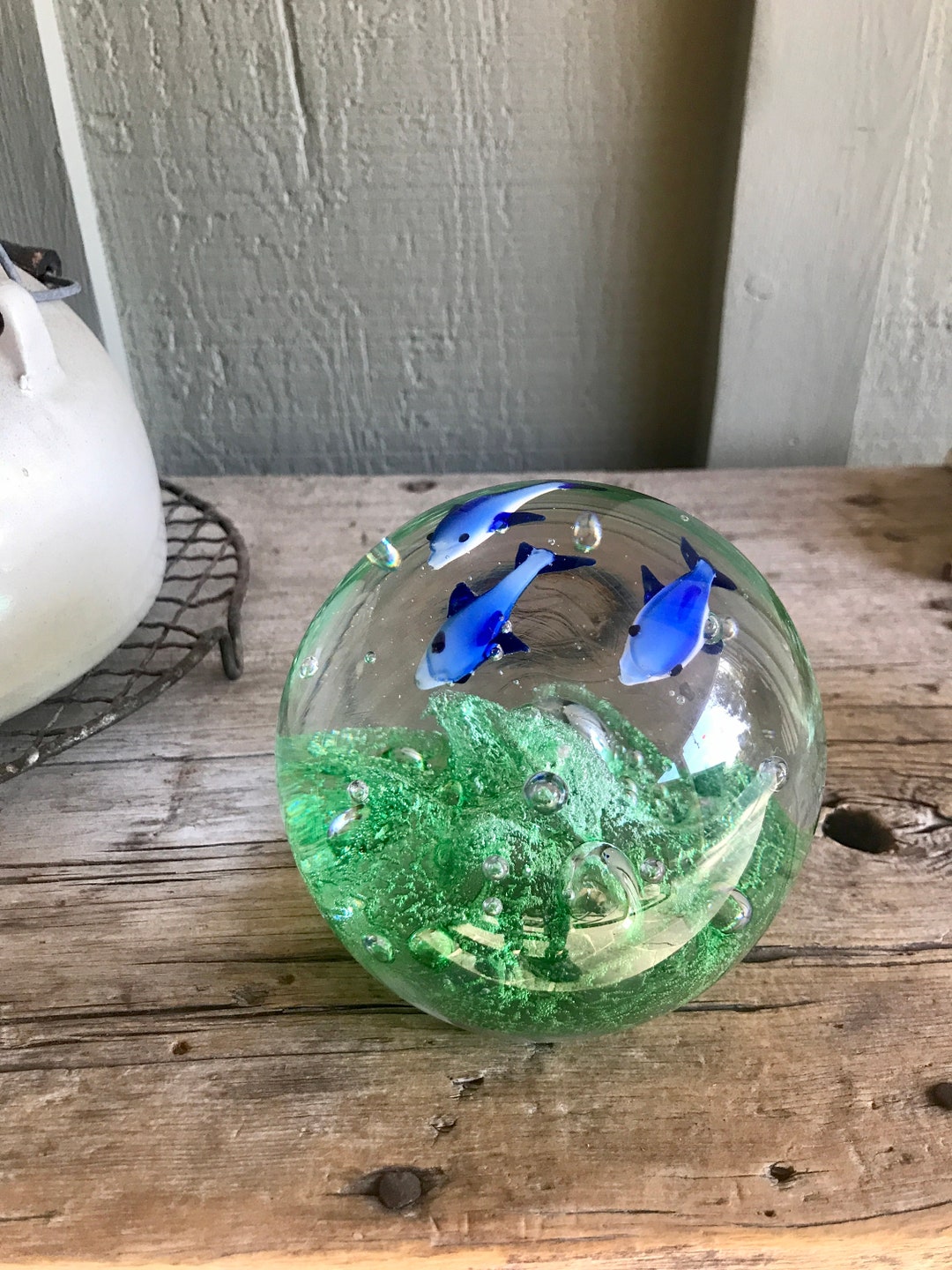 Ocean Paperweight / Glass Globe / Hand Blown Glass / Art Glass / 3 Blue ...