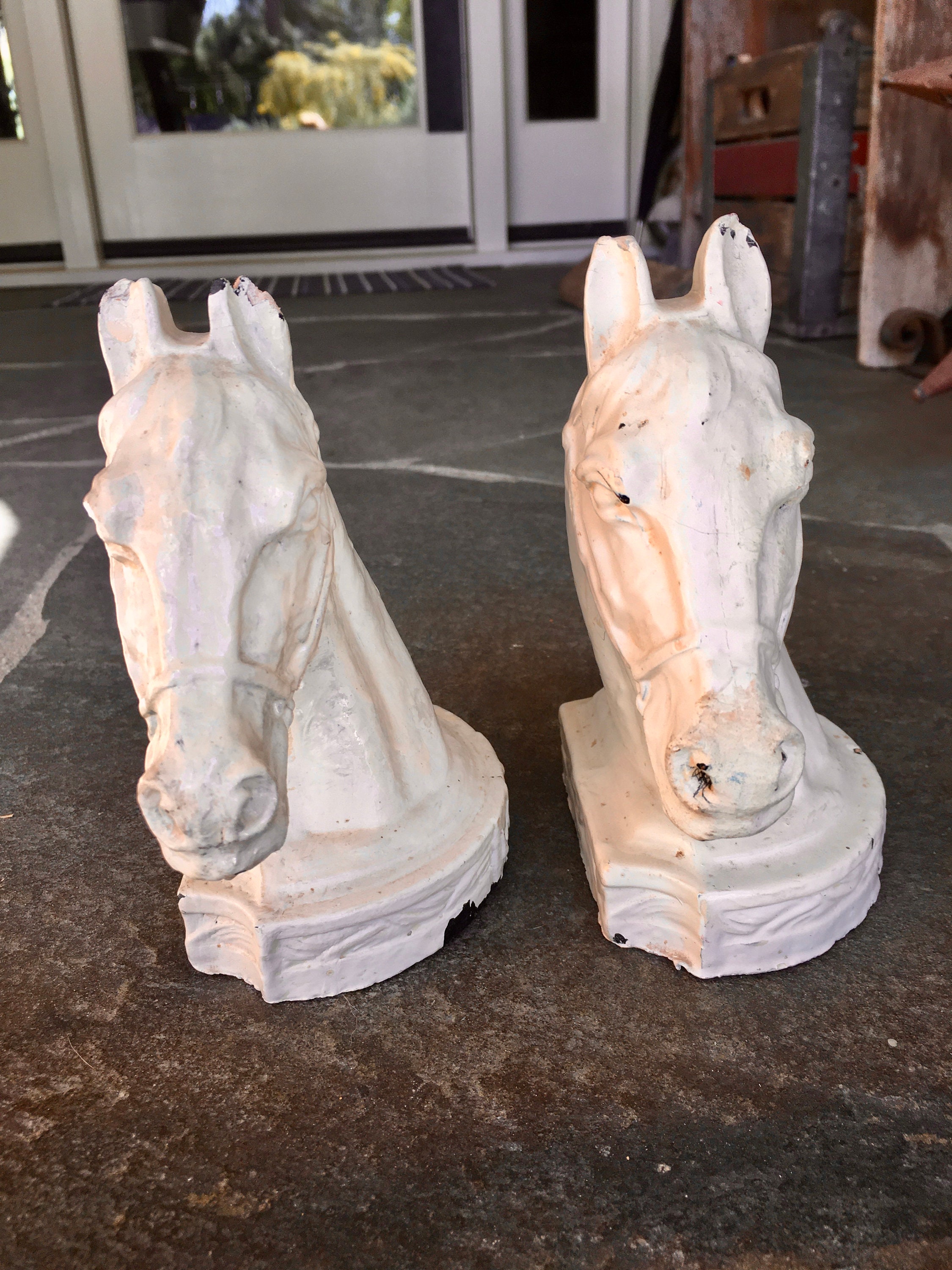 Syroco Wood / Horse Bookends / Horse Head / 3D / Painted Ivory Cream ...