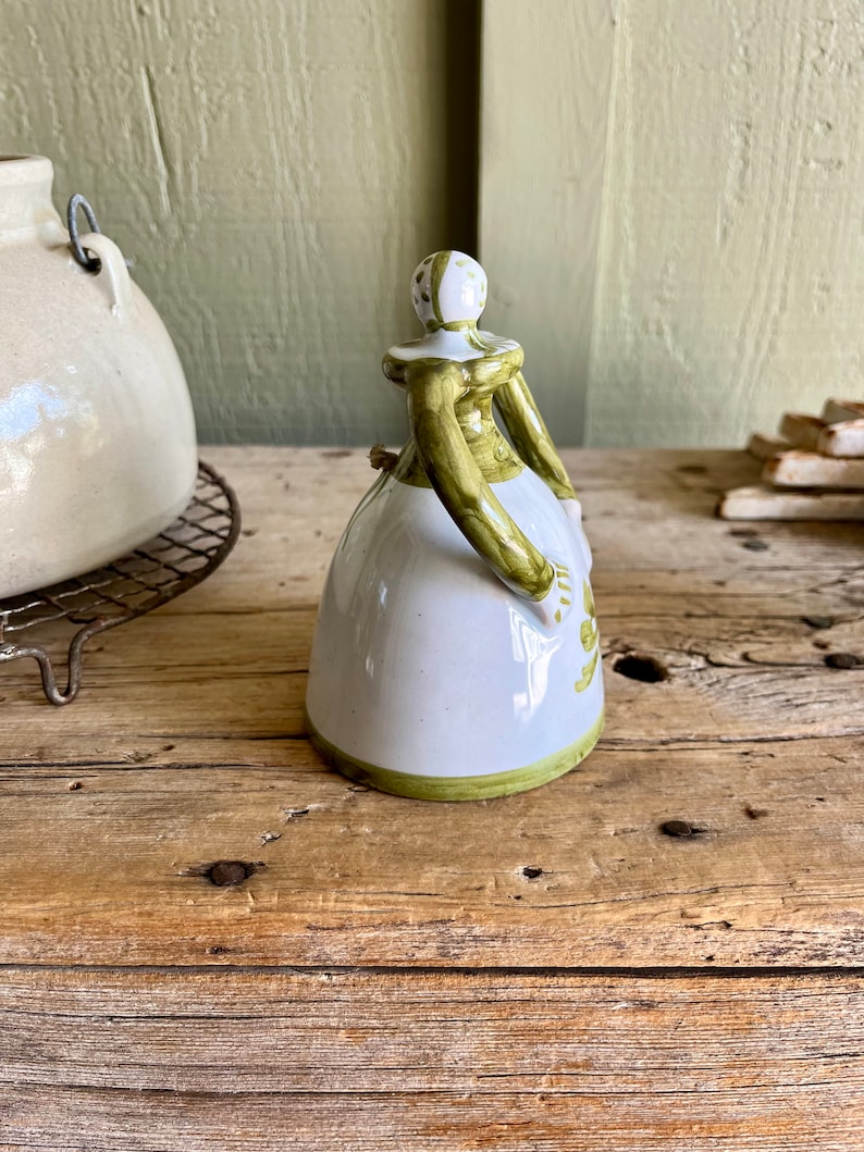 Ceramic Bell / Spanish Señorita / Green and White / Hand Painted / Art ...