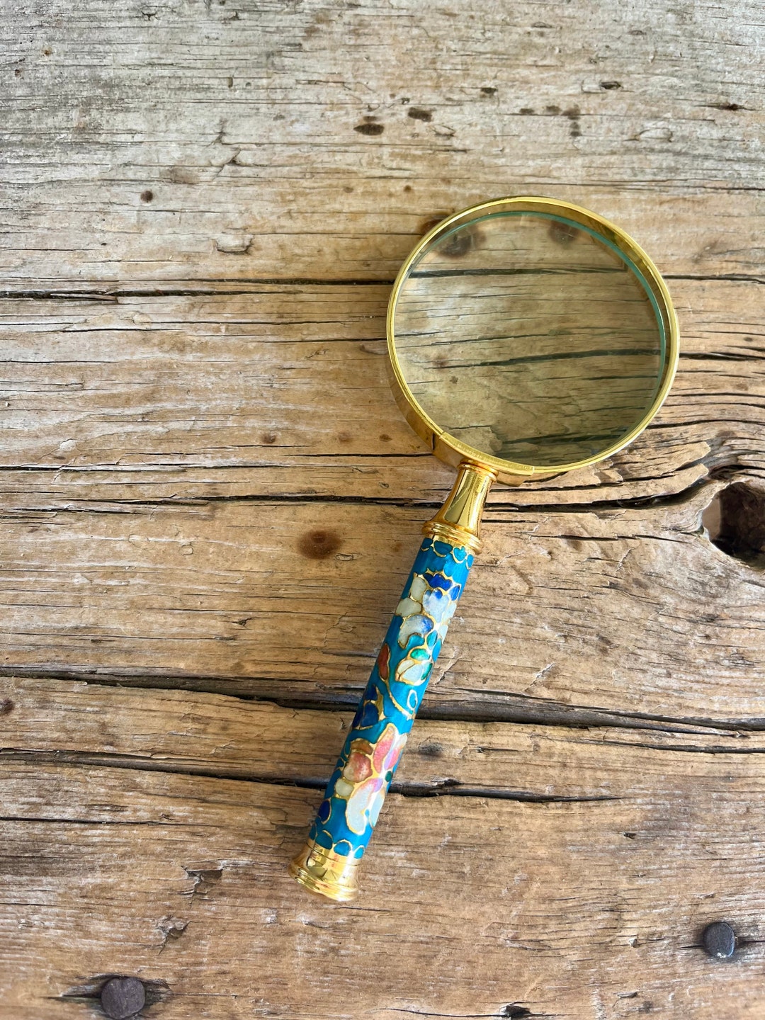 Magnifying Glass / Cloisonné Handle / Gold Tone / Blue Handle / Floral ...