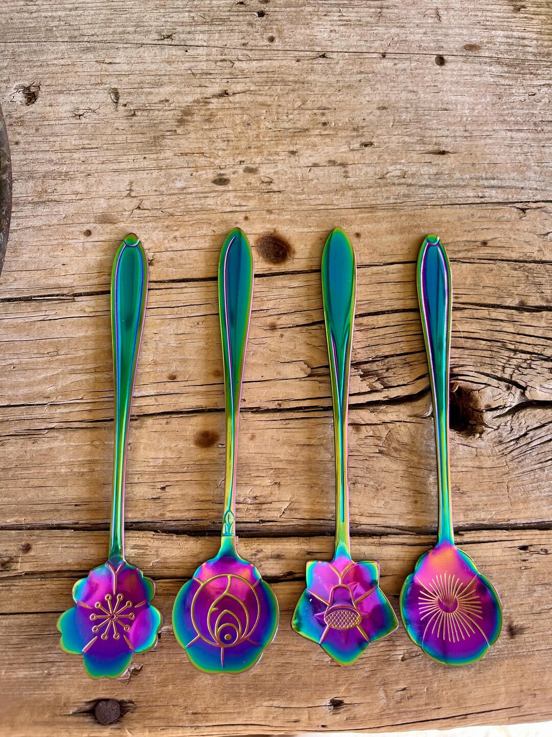 Rainbow Spoons / Rainbow Metal / Floral Bowls / Set of 4 / Demitasse ...