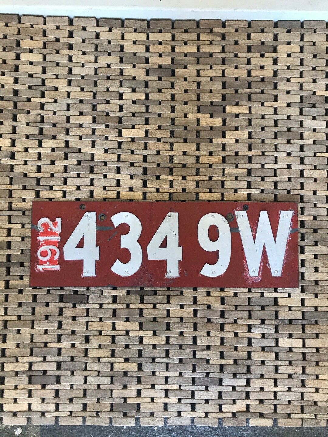License Plate / 1912 Wisconsin / Riveted Numbers / Red Plate / 4349W ...