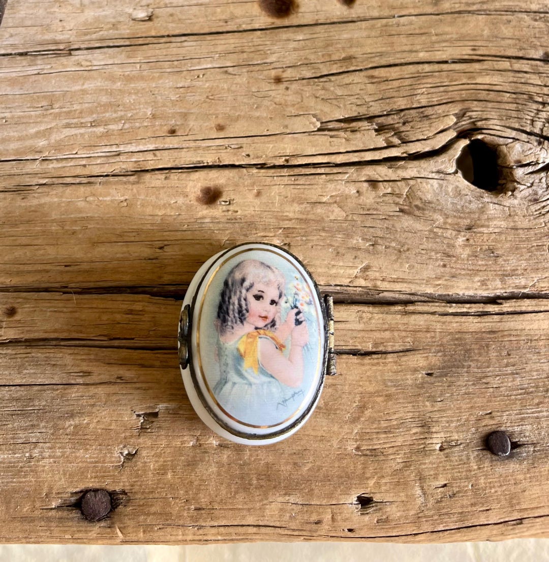Summer’s Child / Trinket Box / Oval Porcelain / Blonde Girl / Holding ...