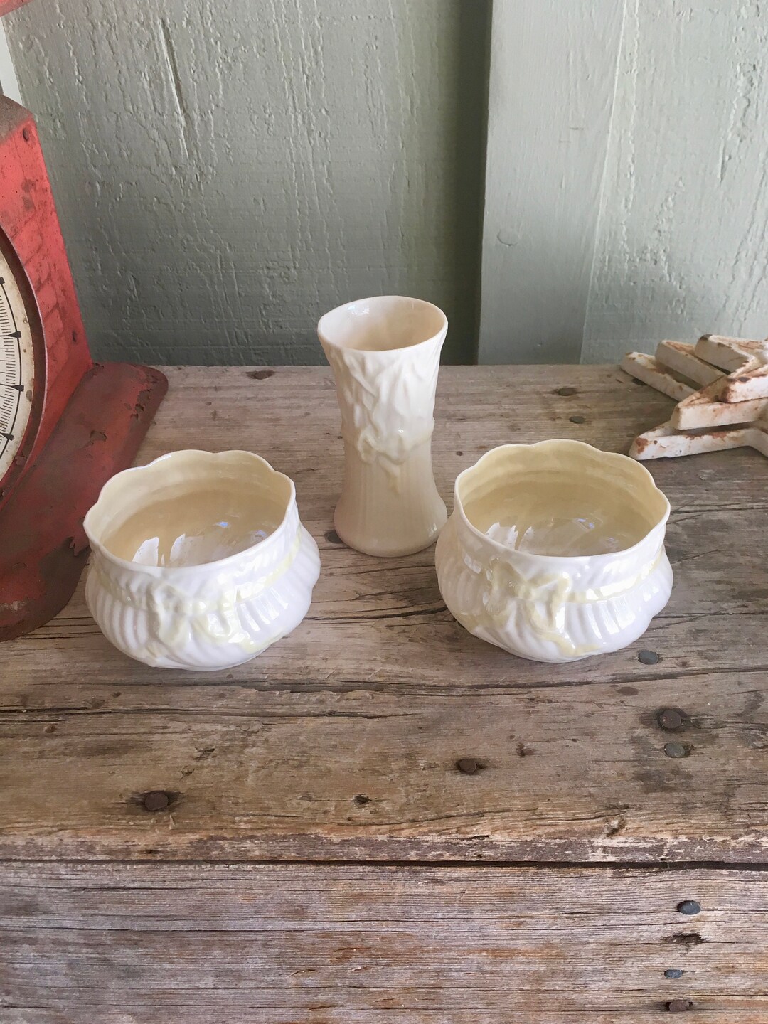 Belleek Pottery / Irish China / Ribbon Bow Pattern / Yellow / 2 Open ...