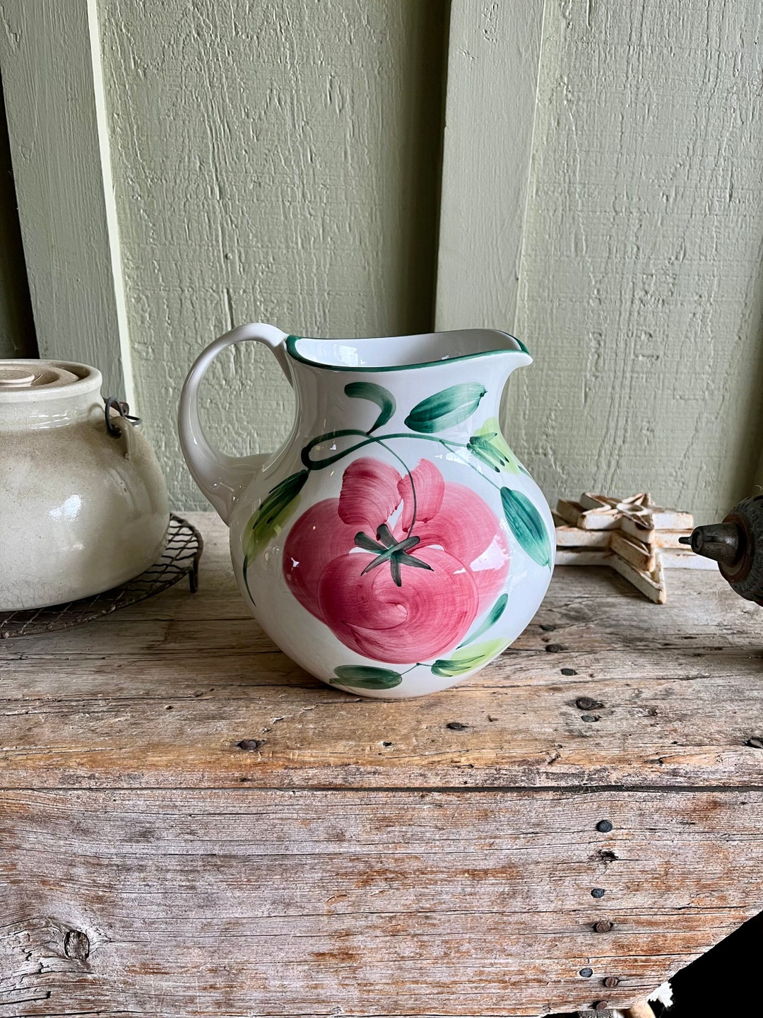 Pizzato Pitcher / Floral / Pink Flower / Blue Flower / White Ceramic ...