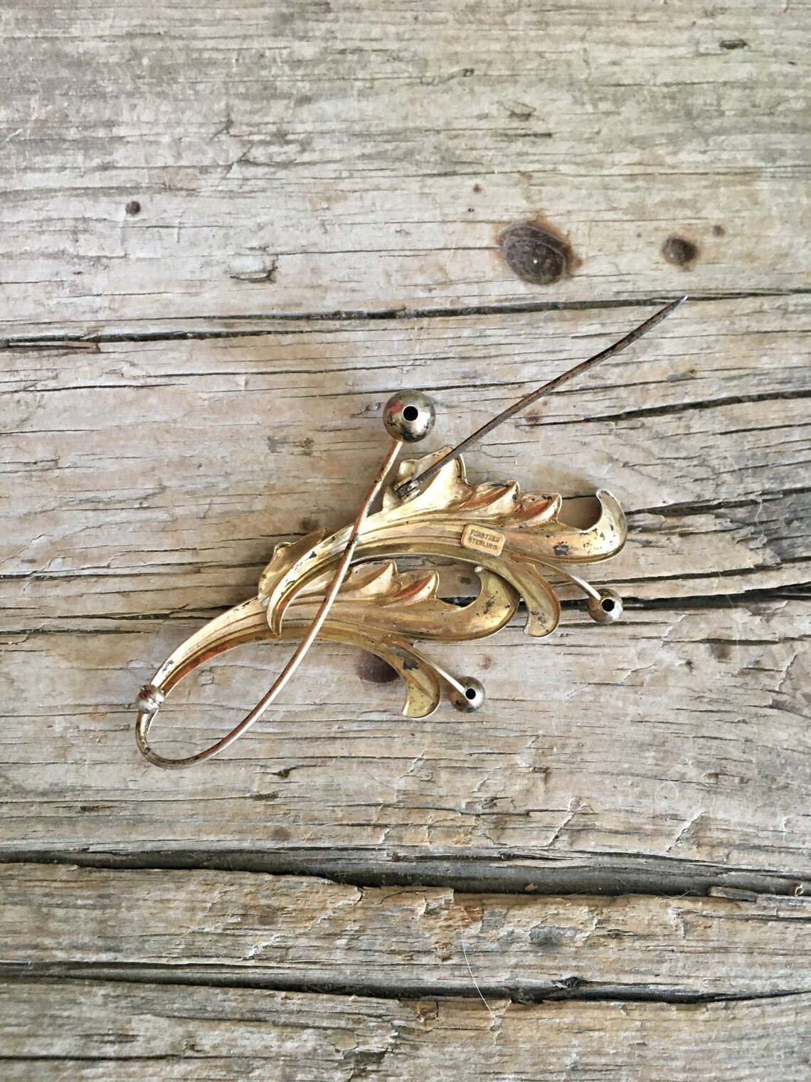 Sterling Silver Brooch / Forstner / Gold Vermeil / Leaf Brooch / Gold ...