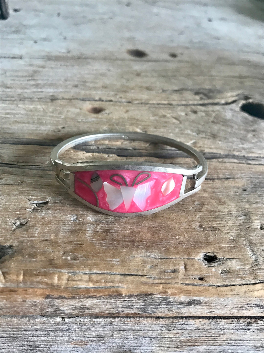 Alpaca Silver / Little Girl / Bangle Bracelet / Bright Pink / - Etsy