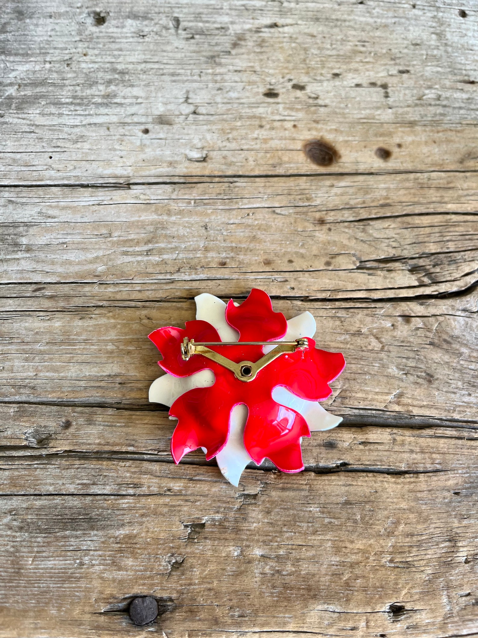 Lucite Brooch / Floral Brooch / Large Flower / Red and White Petals ...