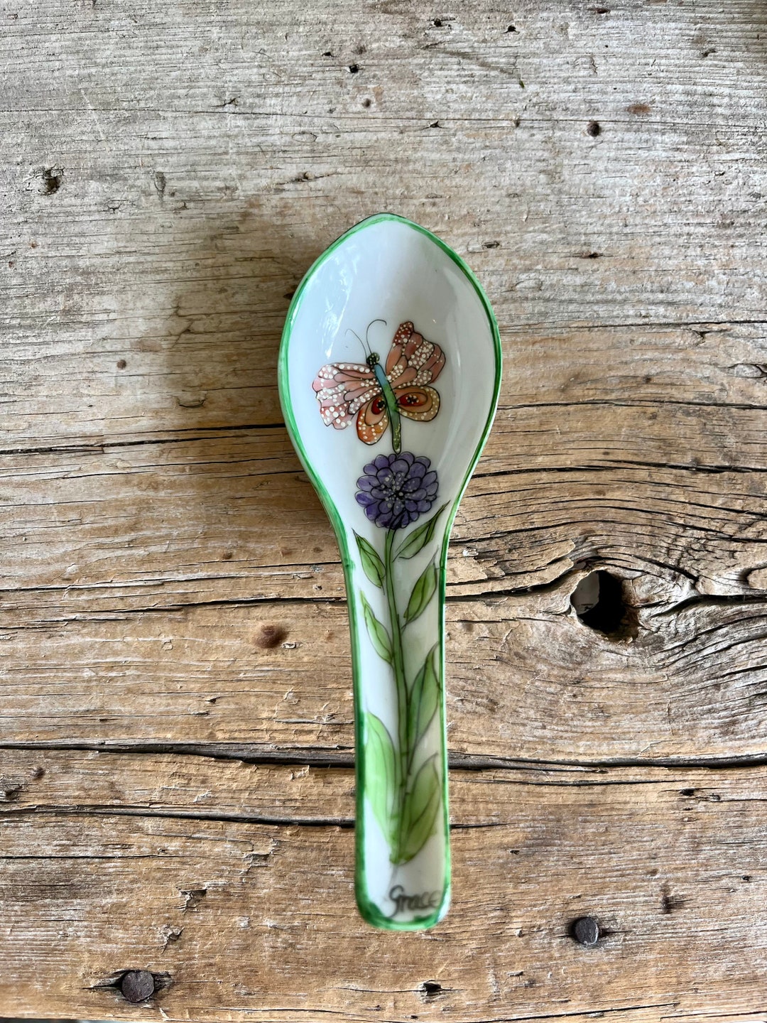 Grace Spoon / Porcelain Spoon / Miso Soup Spoon / Peach Butterfly ...
