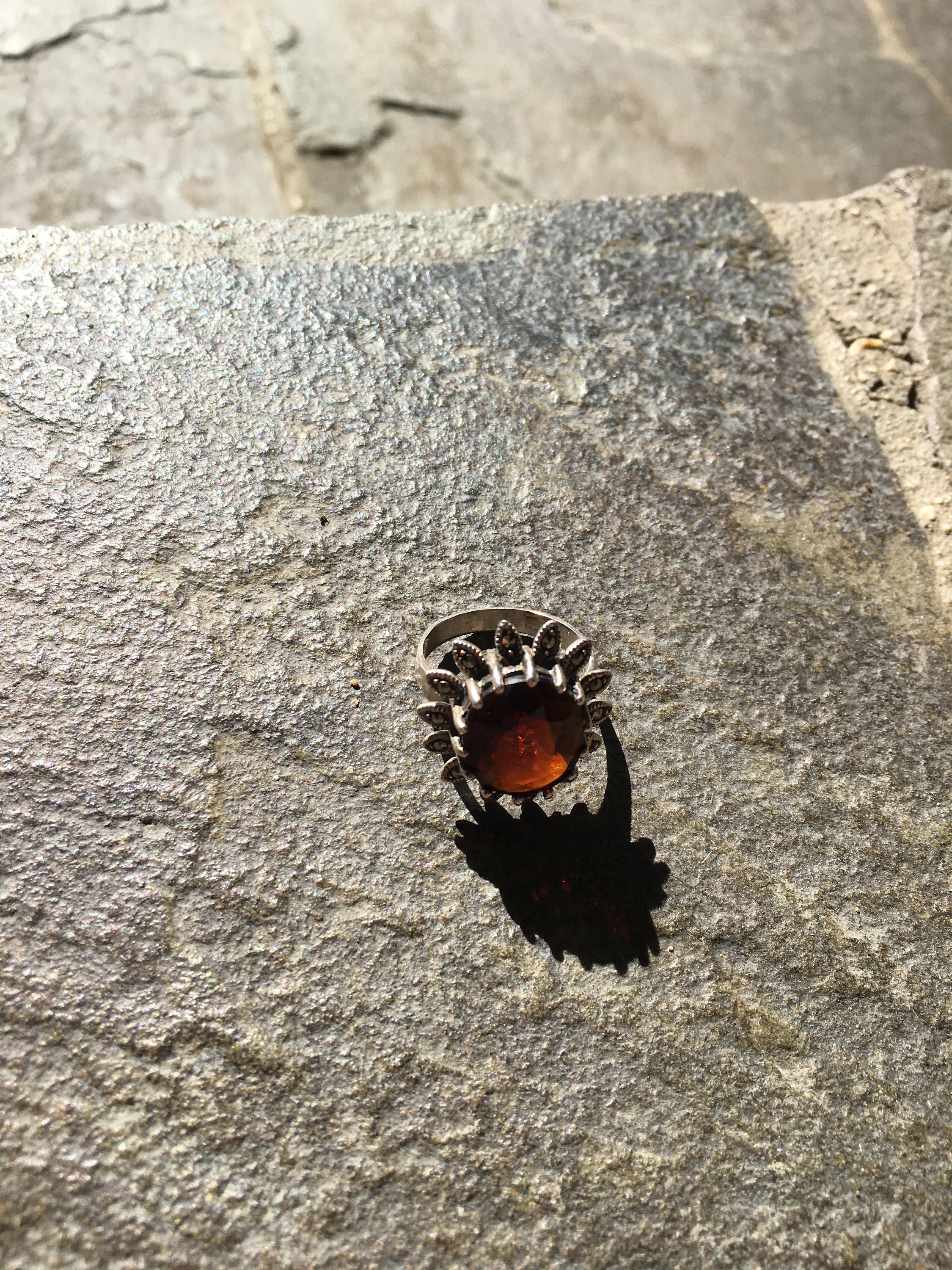 Sterling Silver Ring / Faux Garnet / Large Stone/ Big / Oval / - Etsy