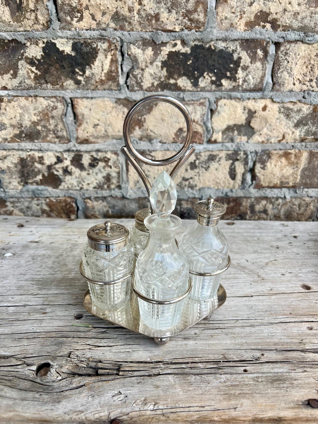 Cruet Caddy / Mounts England / 10 Piece Set / Cut Glass / Salt Shaker ...