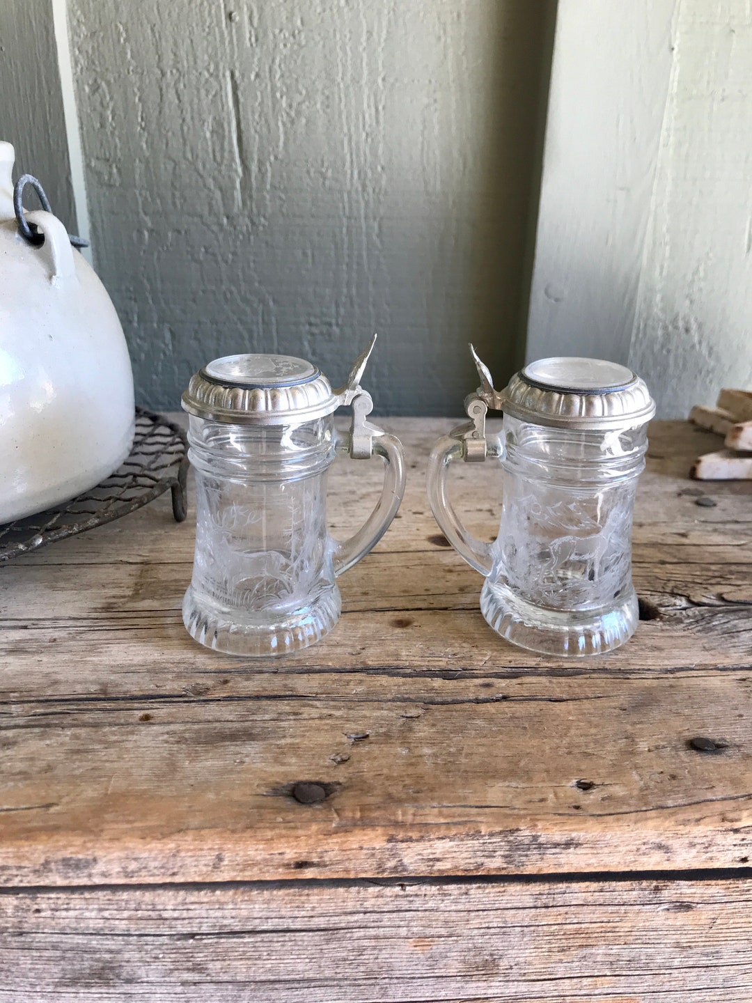 Original BMF Schnapskrugerl / Mini Beer Stein / Etched Glass / Clear ...