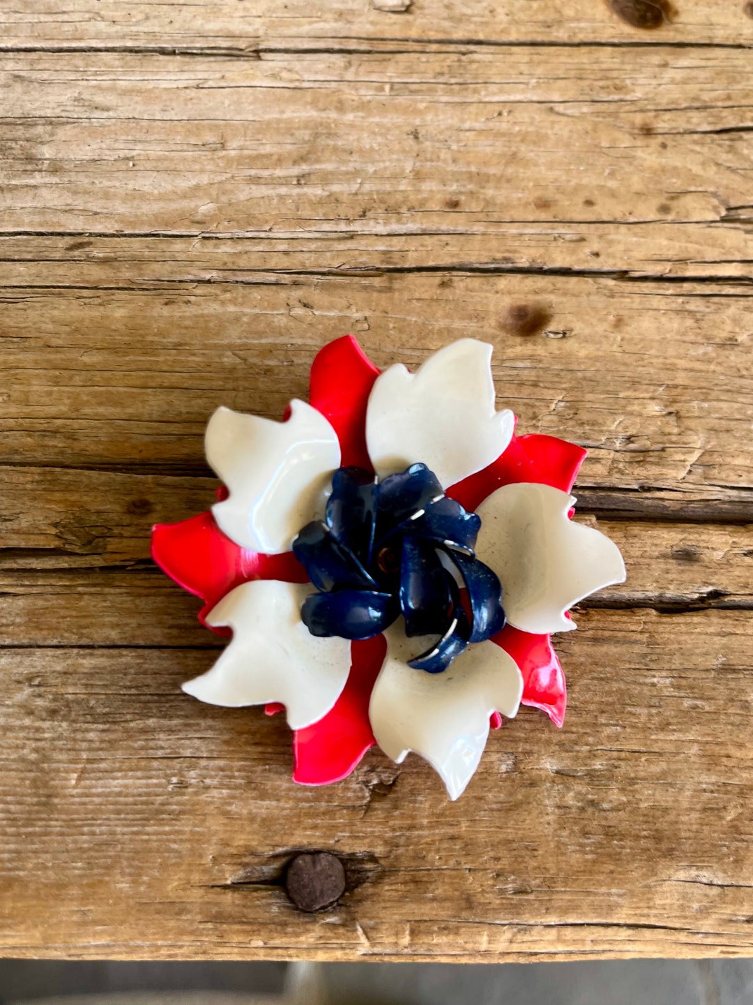 Lucite Brooch / Floral Brooch / Large Flower / Red and White Petals ...