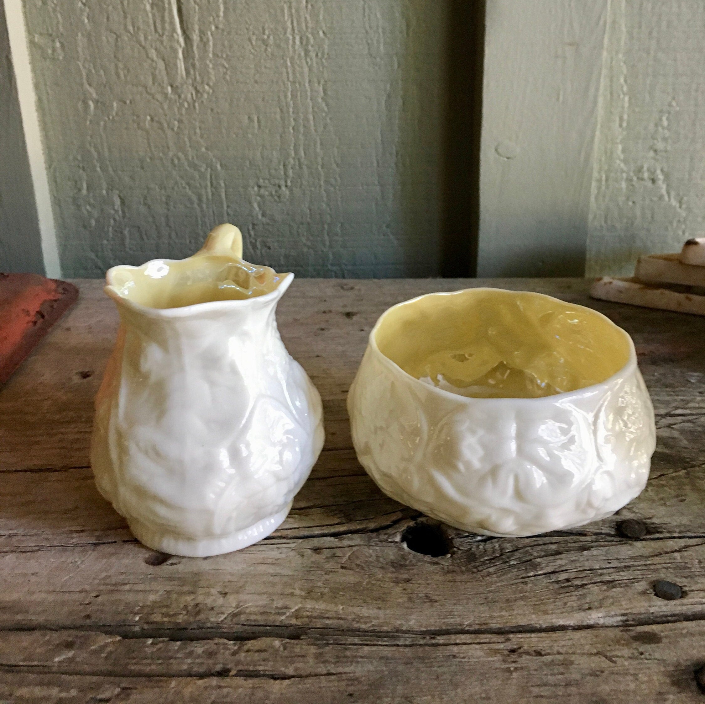 Belleek Pottery /china / Lotus Pattern / Yellow / Creamer / Open Sugar ...