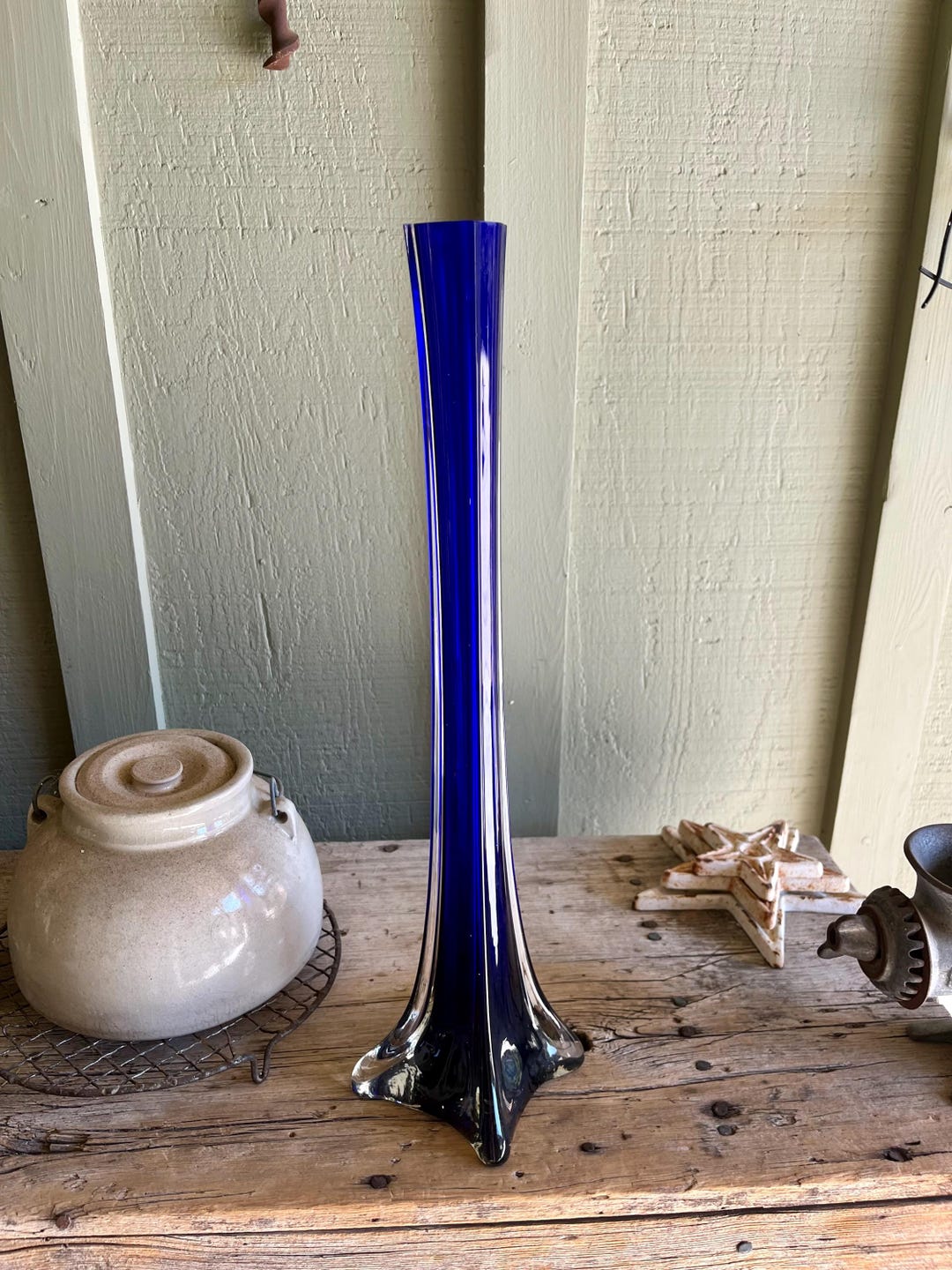 AAC / Art Glass / Cobalt Blue / Tall Vase / Bud Vase / 16 Inch / Hand ...