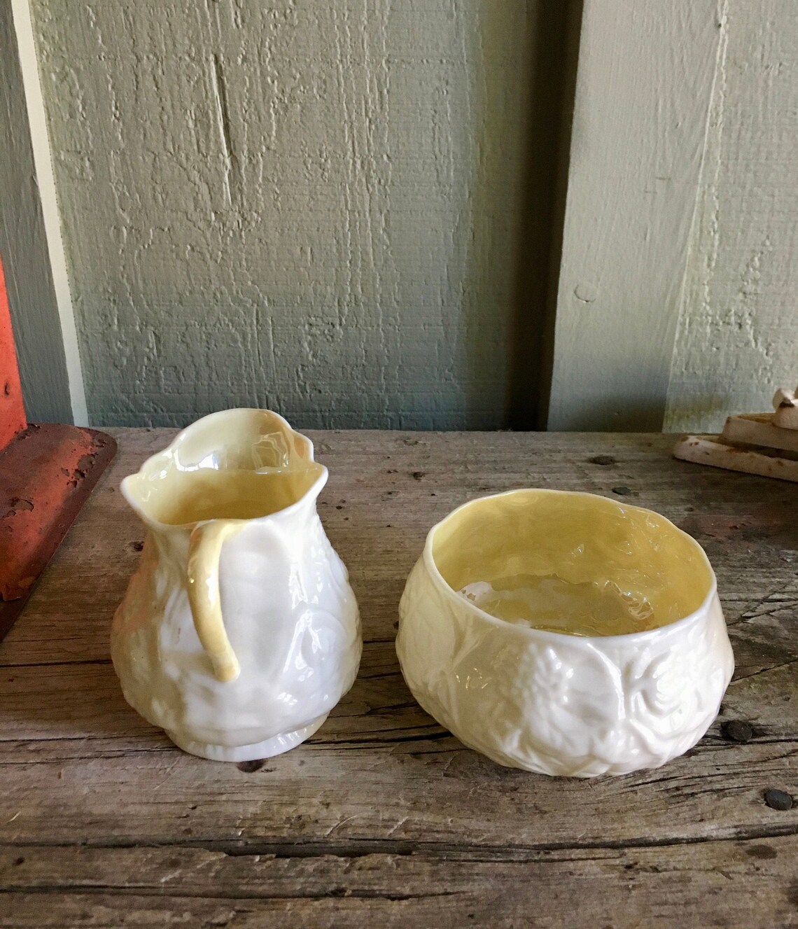 Belleek Pottery /china / Lotus Pattern / Yellow / Creamer / Open Sugar ...