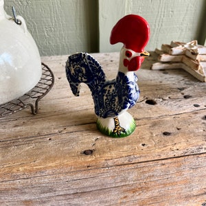 Ceramic Rooster / Rooster Figurine / Blue and White / Floral Textured ...