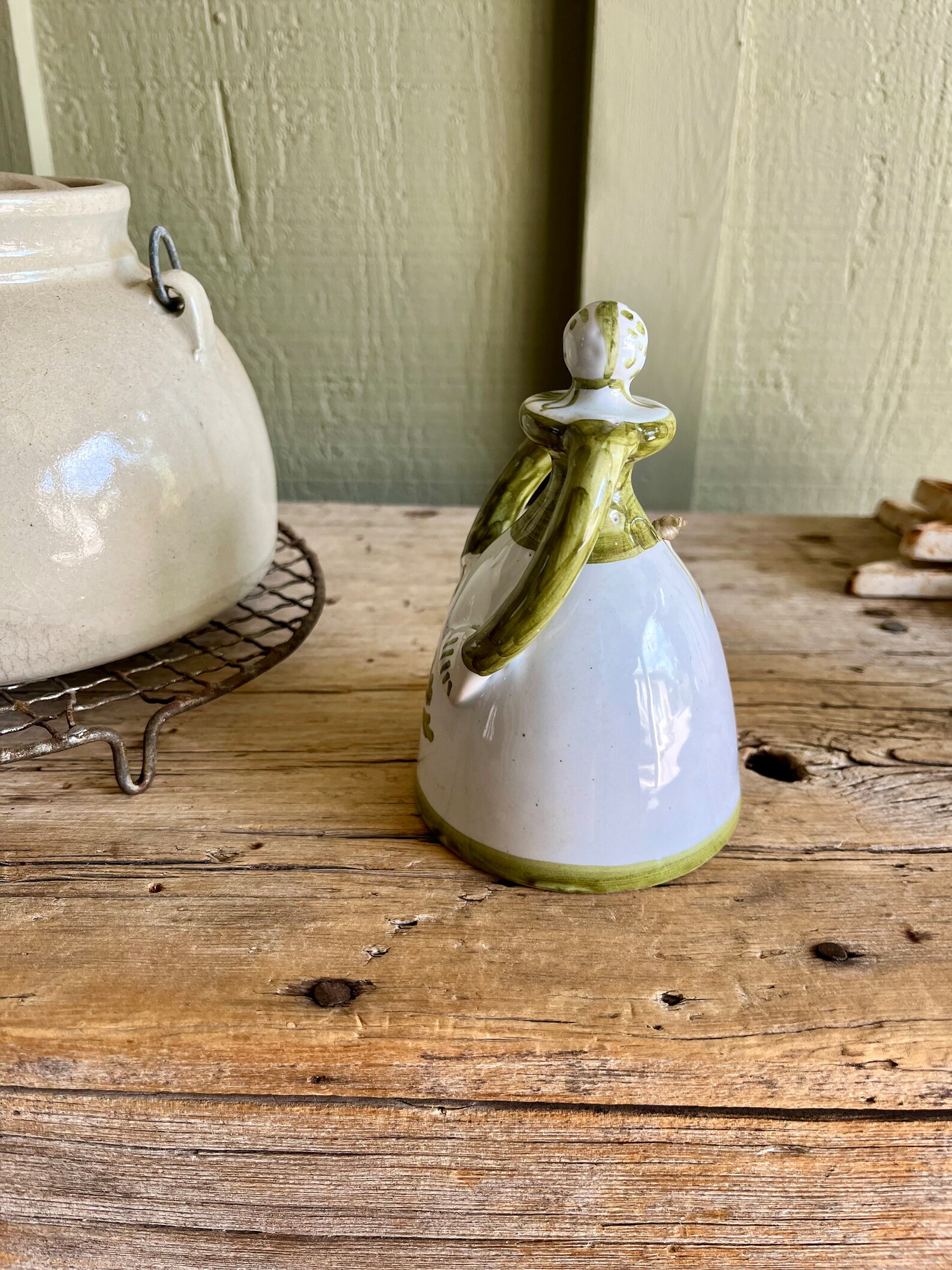 Ceramic Bell / Spanish Señorita / Green and White / Hand Painted / Art ...
