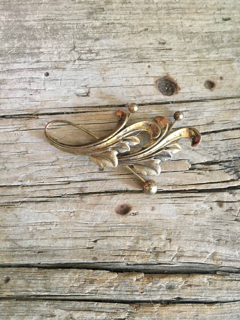 Sterling Silver Brooch / Forstner / Gold Vermeil / Leaf Brooch / Gold ...