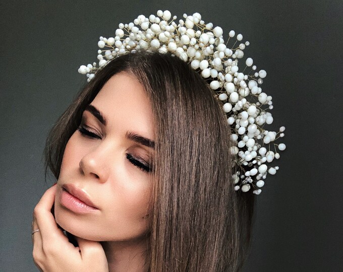 Wedding Headpiece White Tiara White Headpieces Gold Crown - Etsy UK