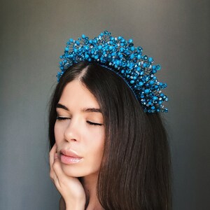 Blue Bridal Headpiece, Crystal Crown, Bridal Headdress, Blue Wedding ...