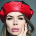 Leather Beret, Red Beret, Leather Hat, Red Leather Beret, Red Headdress ...