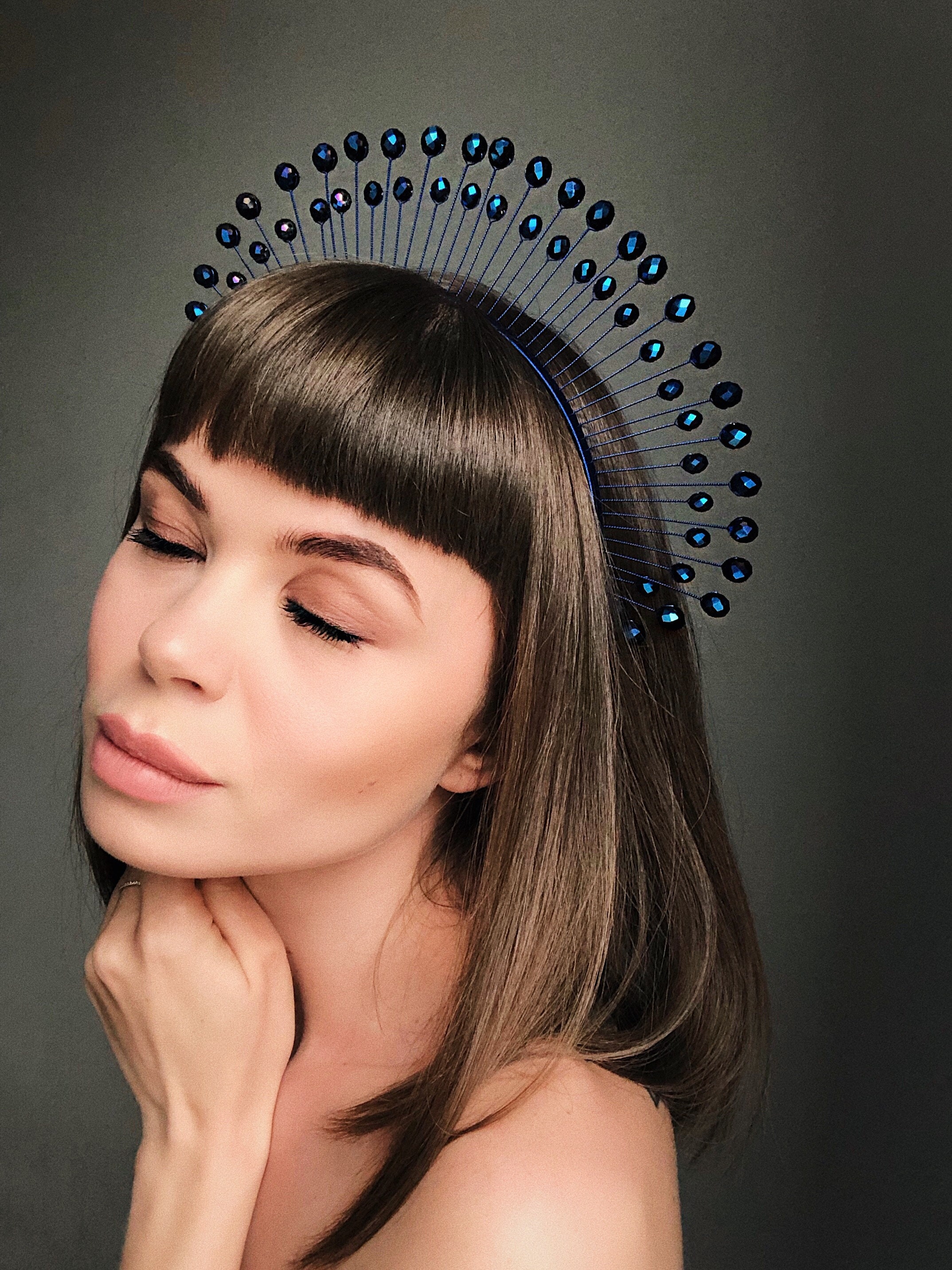 Blue Crown Blue Headpiece Crystal Tiara Fairy Headpiece - Etsy