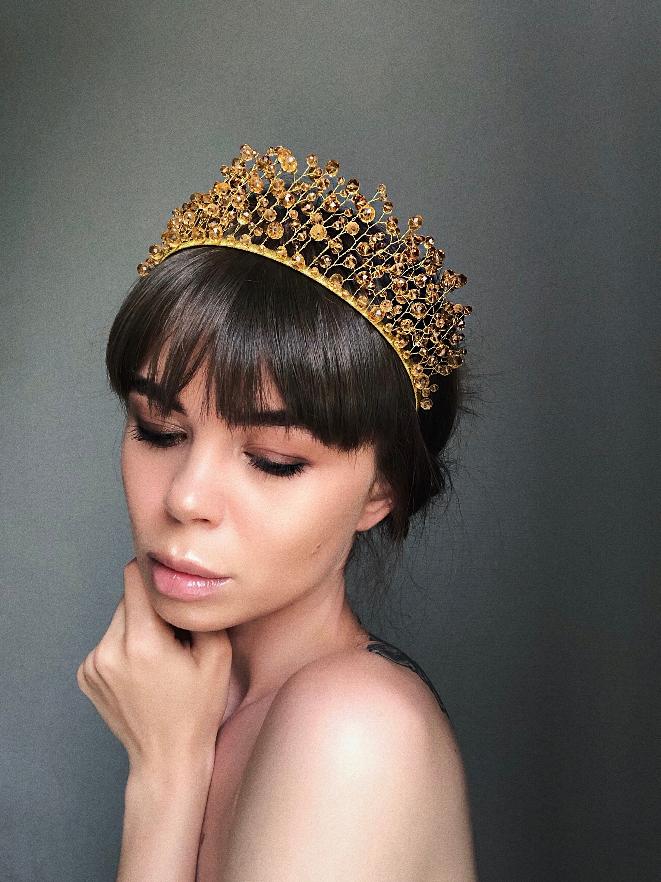 Gold Headpiece Gold Crown Crystal Tiara Crystal Headpieces - Etsy