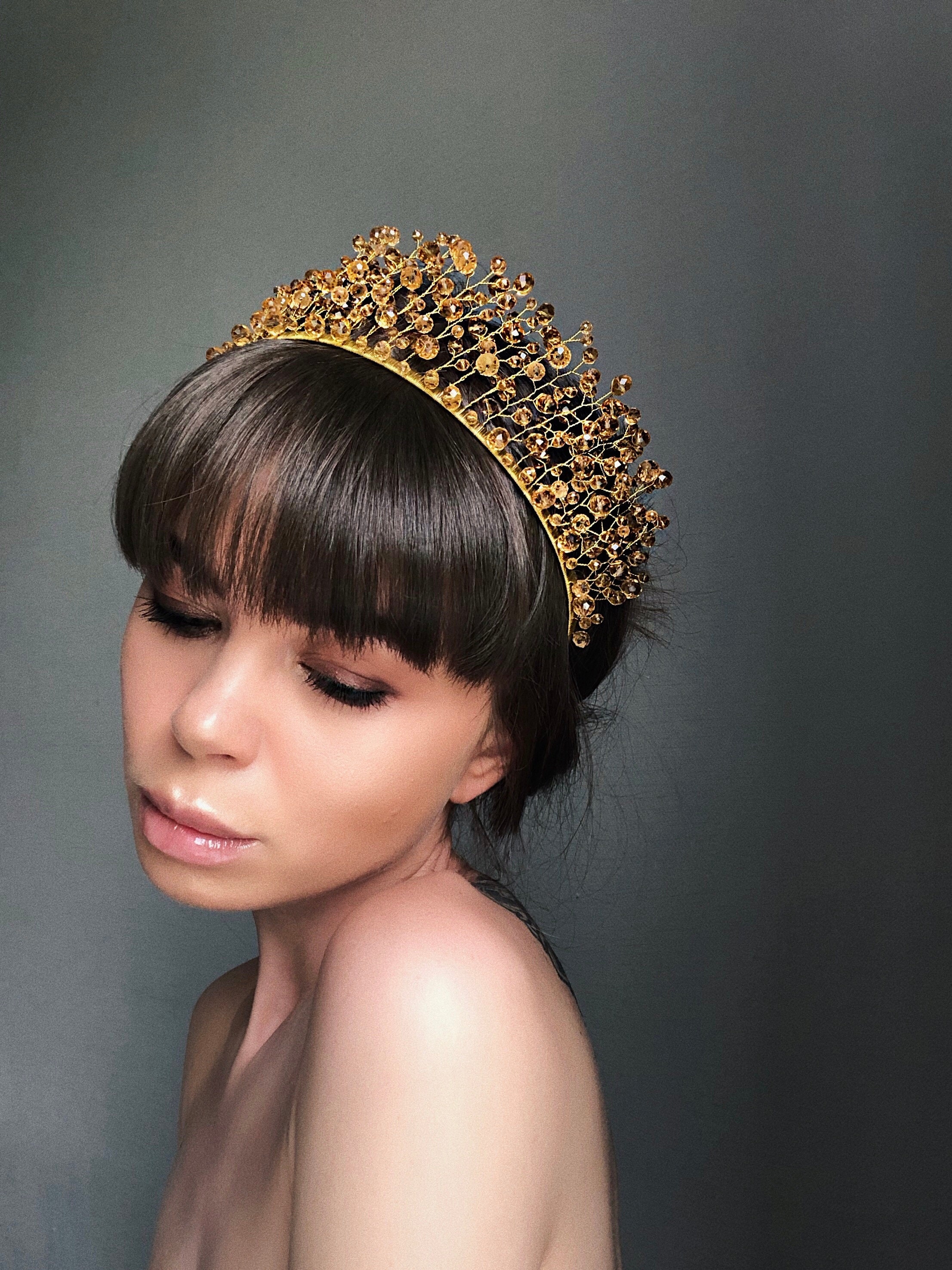 Gold Headpiece Gold Crown Crystal Tiara Crystal Headpieces | Etsy